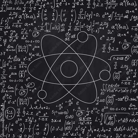 Math Vector Seamless Background With Handwriten Atom Structure And Other Calculations
