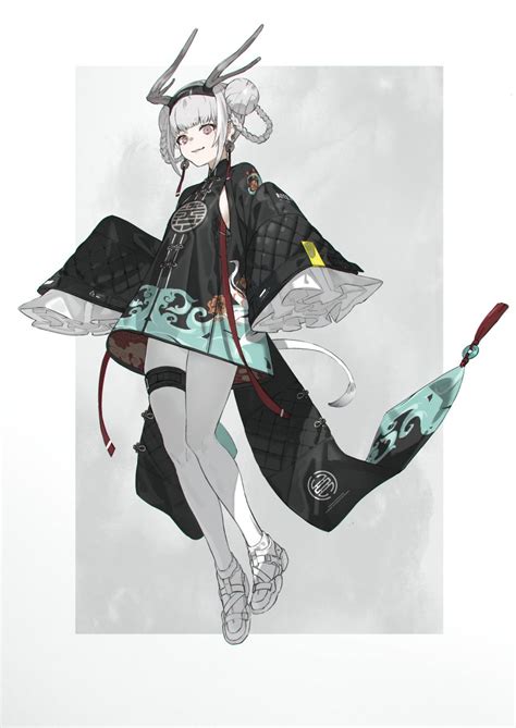 Safebooru 1girl Braid Chinese Clothes Coin Double Bun Dragon Horns