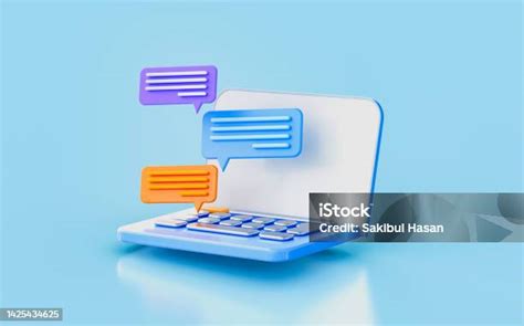 전자 메일 대화를위한 랩톱 메시지 채팅 기호 3d 렌더링 개념 3차원 형태에 대한 스톡 사진 및 기타 이미지 3차원 형태