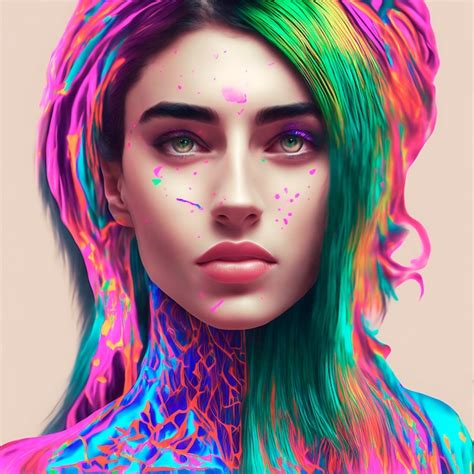 Una Pintura Digital De Una Mujer Con Cabello Colorido Y Una Cabeza Con