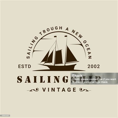 항해 선박 로고 빈티지 벡터 일러스트 레이 션 템플릿 아이콘 그래픽 디자인 타이포그래피 스타일의 인쇄 티셔츠 컨셉 여행 비즈니스를위한 복고풍 해양 보트 간판 또는 기호