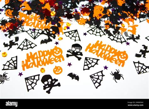 Halloween Confetti With Skulls Spider Webs Bats Cats Witches And