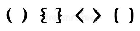 Black Curly Braces Set Vector Illustration Isolated On White Background