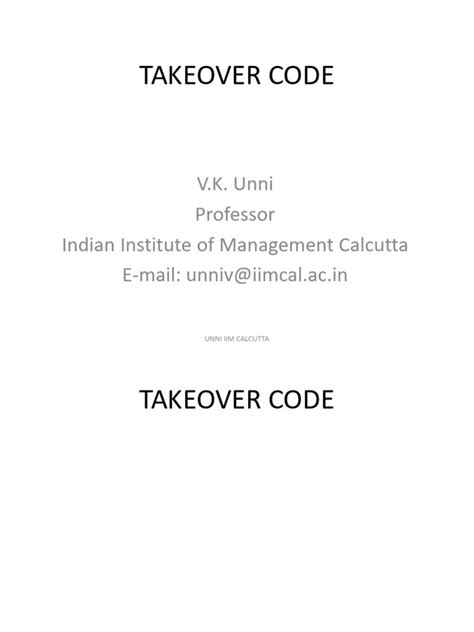 Take Over Code Pdf Takeover Mergers And Acquisitions