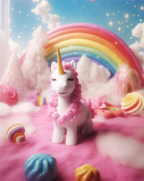 Premium Ai Image There Is A Small Toy Unicorn Sitting On A Pink Blanket Generative Ai