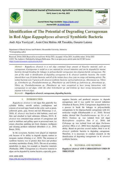 Pdf Identification Of The Potential Of Degrading Carrageenan In Red