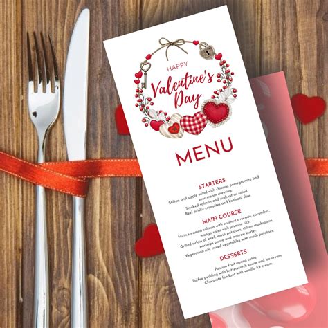 Valentines Day Menu Template Modern Valentine Menu Card Printable