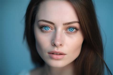 Impresionante Mujer Con Penetrantes Ojos Azules Y Labios Carnosos Su
