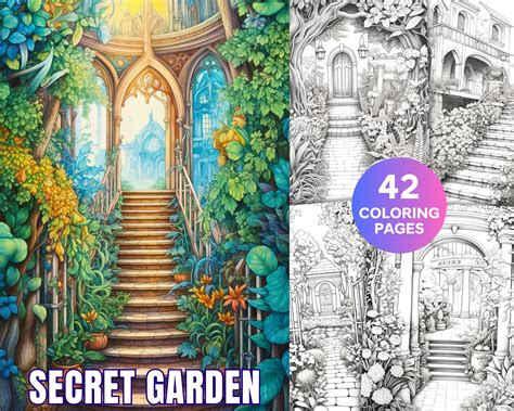 Secret Garden Coloring Pages Printable For Adults Grayscale Coloring