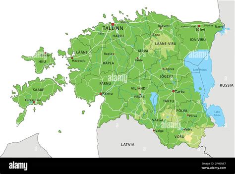Highly Detailed Estonia Physical Map With Labeling Stock Vector Image