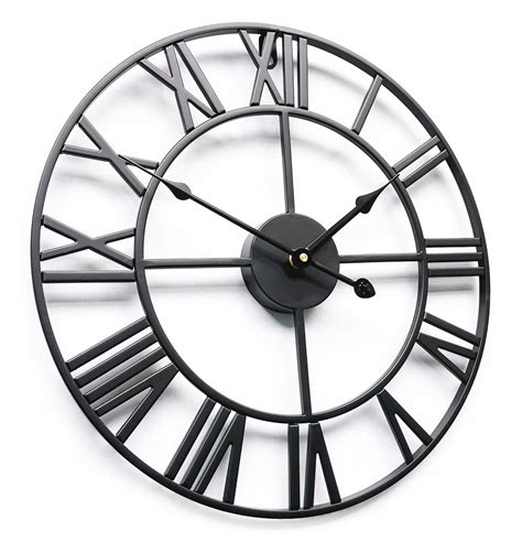 ZEGAR ŚCIENNY RETRO CZARNY LOFT RZYMSKI 3D CICHY VINTAGE 50CM METALOWY