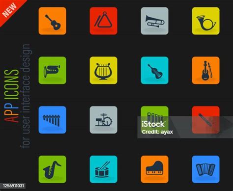 樂器圖示集向量圖形及更多三角形圖片 三角形 吉他 弦樂器 圖標集 Istock