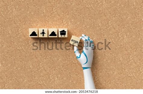 robot hand adding cube message bitcoin stock illustration 2053476218