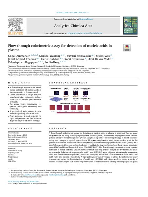 Pdf Flow Through Colorimetric Assay For Detection Of Nucleic Acids In