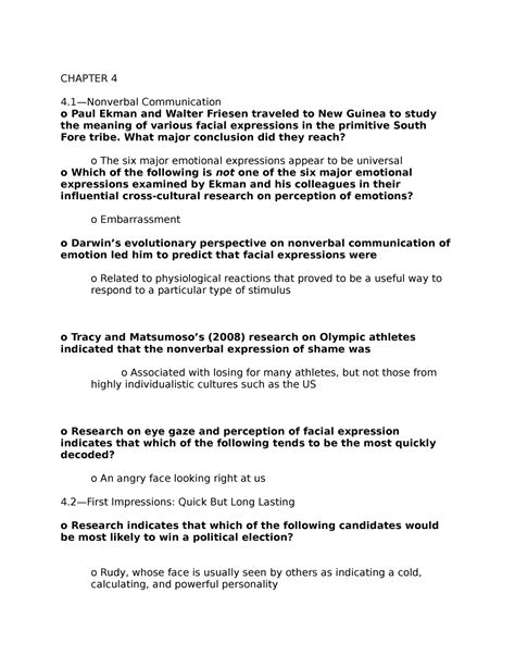 Social Psych Chapter 4 Notes CHAPTER 4 4Nonverbal Communication O