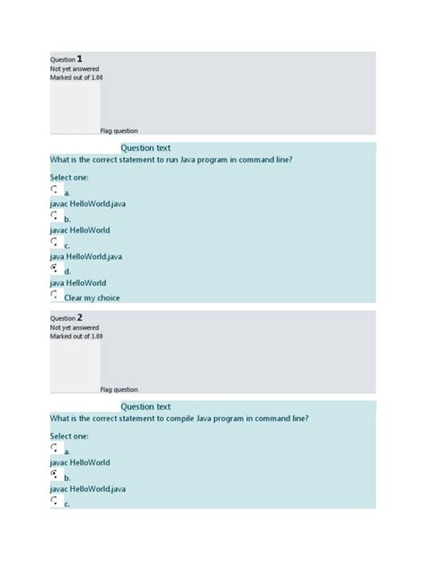 Understanding Java Programming Fundamentals Through Multiple Choice Questions Pdf Class