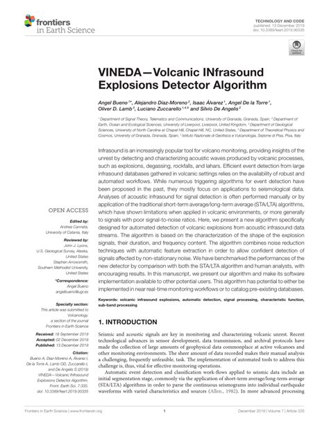 Pdf Vineda—volcanic Infrasound Explosions Detector Algorithm