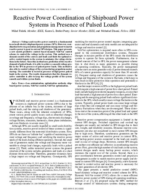 Pdf Reactive Power Coordination Of Shipboard Power Systems In Presence Of Pulsed Loads