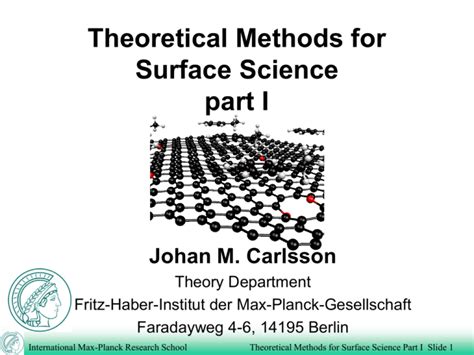 Theoretical Methods For Surface Science Max Planck