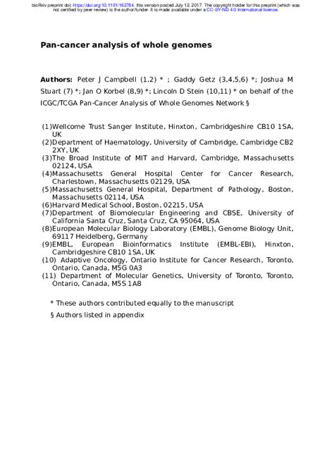 Pdf Pan Cancer Analysis Of Whole Genomes Sarah Pinder