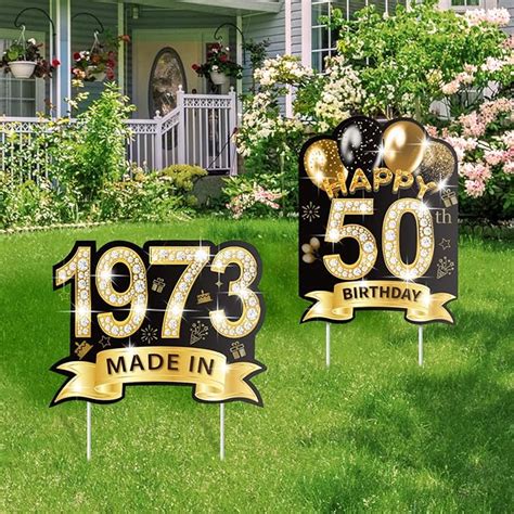 2pcs 50th Birthday Yard Sign Decorations With Stakes