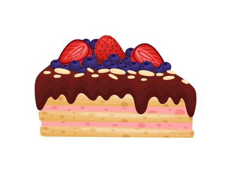 Pedazo de pastel en capas con ilustración de vector de crema rosa sobre