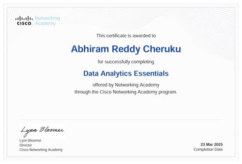 Dataanalytics Excel Sql Tableau Dataethics Cisconetworkingacademy Abhiram Reddy Cheruku