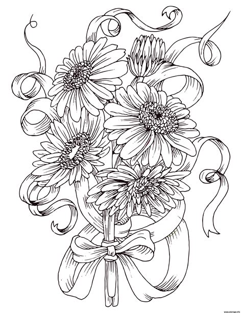 Coloriage Bouquet De Fleurs Adulte Complexe Realiste Dessin Fleurs à Imprimer