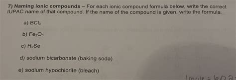 Solved Naming Ionic Compounds ﻿for Each Ionic Compound