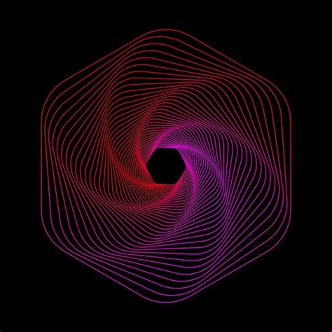 기하학적 빨간색과 분홍색 라인 아트 육각형 벡터 아트 빛나는 육각형 Op 아트 라인 나선형 와이어프레임 프리미엄 벡터