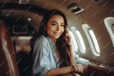 Premium Ai Image Portrait Of A Successful Girl In A Private Jet