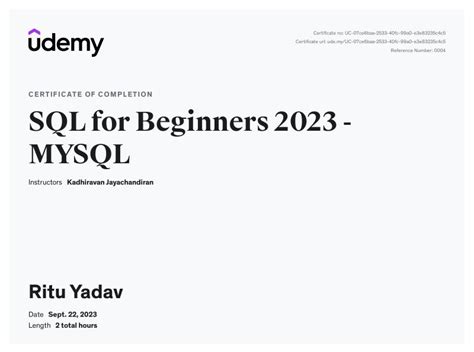 Earned Sql For Beginners Certification Ritu Yadav Posted On The