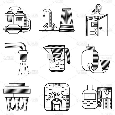 水过滤器扁线矢量图标
