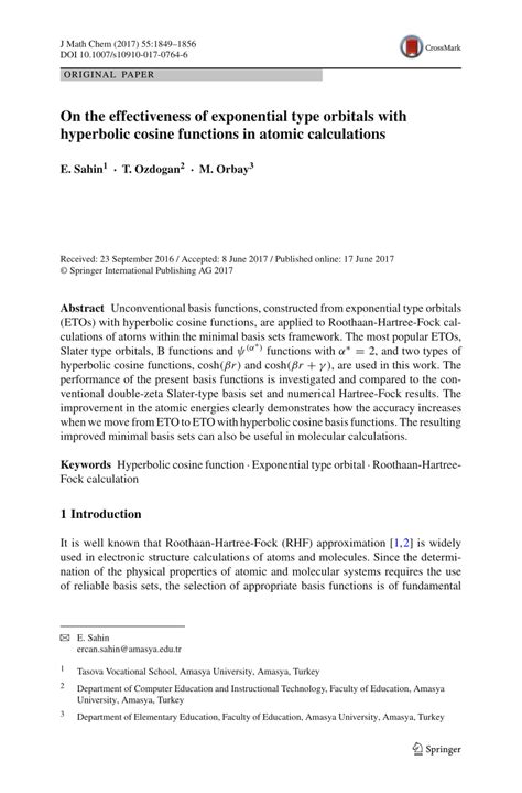 Pdf On The Effectiveness Of Exponential Type Orbitals With Hyperbolic Cosine Functions In