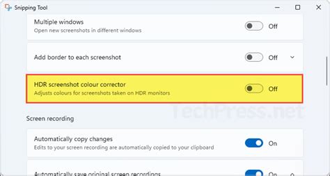 Enable Disable HDR Screenshot Colour Corrector In Snipping Tool