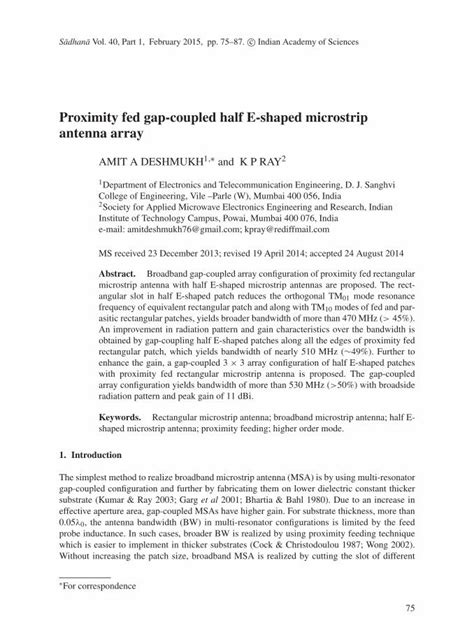 Pdf Proximity Fed Gap Coupled Half E Shaped Microstrip Antenna