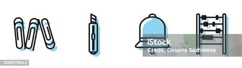 세트 라인 링 벨 종이 클립 문구 칼과 아바쿠스 아이콘 벡터 0명에 대한 스톡 벡터 아트 및 기타 이미지 0명 강철 계산기 Istock