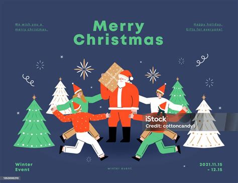 Selamat Natal Dan Selamat Tahun Baru Orangorang Natal Dan Ilustrasi