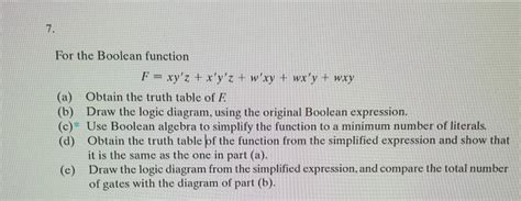 solved 7 for the boolean function f xy z x y z w xy