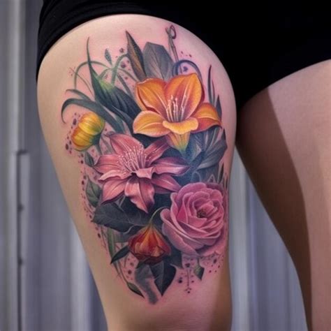Premium Photo A Close Up Of A Womans Thigh With A Flower Tattoo