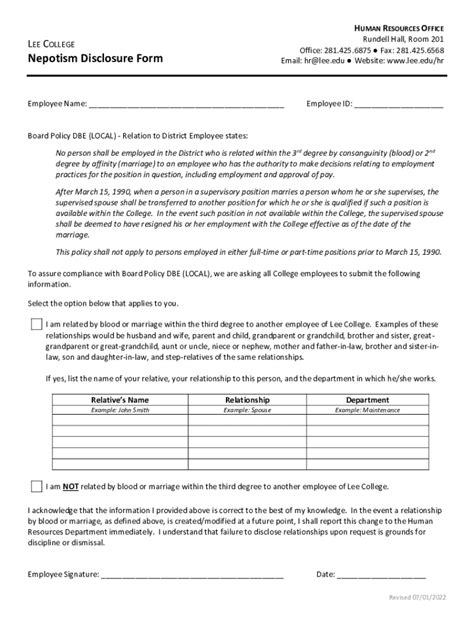 Fillable Online Nepotism Disclosure Form Nepotism Disclosure Form Fax