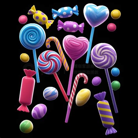多彩糖果ai数字艺术 3d矢量卡通糖果棒棒糖卡通甜蜜风多彩糖果棒棒糖插画 Ai立体元素免费下载png格式4096像素编号71641562 千图网