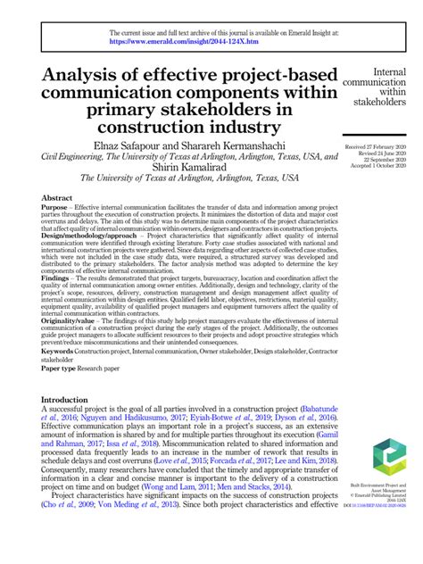 Analysis Of Effective Project Based Communication Components Within