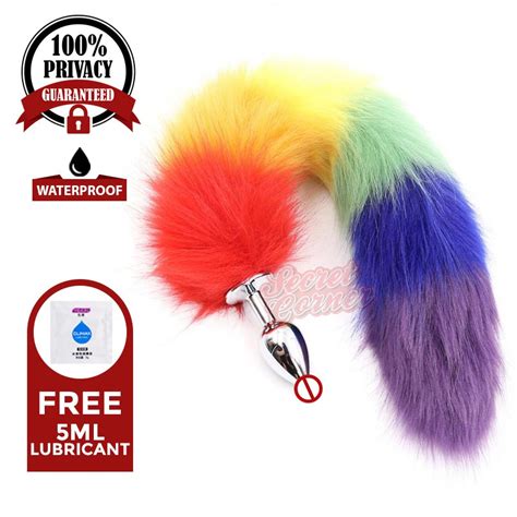 Secret Corner Anal Butt Plug Fox Tail Rainbow Stainless Metal Sex Toy