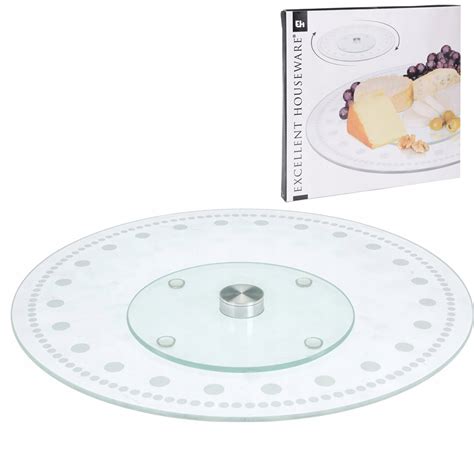 Szklana patera OBROTOWA na ciasto Tort owoce okrągła 30 cm taca Talerz
