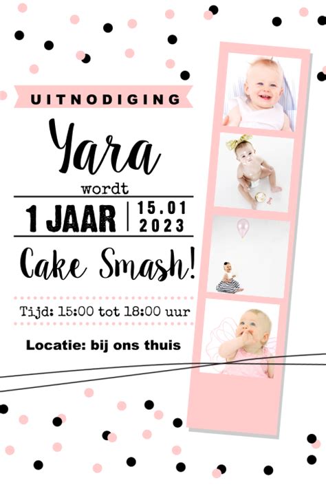 Uitnodiging Eerste Verjaardag Voeg Eigen Foto Toe Pretty Orange