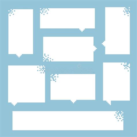 Collection Set Of Retro Game 8bit Pixel Speech Bubble Balloon Black And White Color Stock Vector