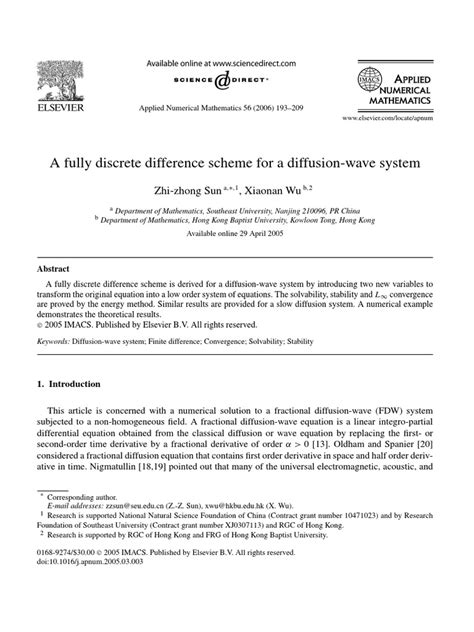 A Fully Discrete Difference Scheme For A Diffusion Wave System Pdf Greens Function Equations