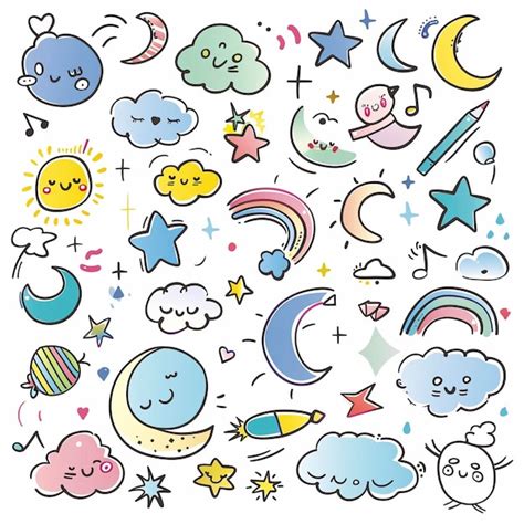 Scribbles Cute Style Icons Sky White Background Premium Ai Generated Image