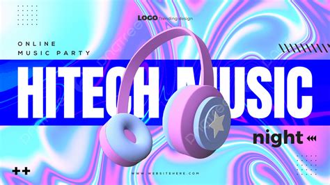 스테레오 음악 헤드폰 홀로그램 배경 콘서트 파티 웹 배너 템플릿 Psd 다운로드 디자인 자료 다운로드